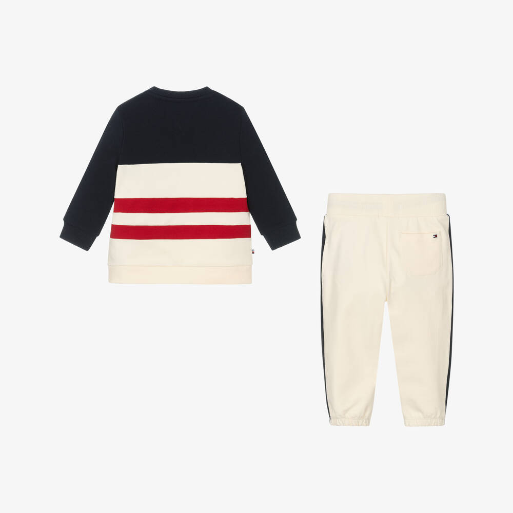 Tommy Hilfiger - Baby Boys Ivory Colourblock Cotton Tracksuit | Childrensalon