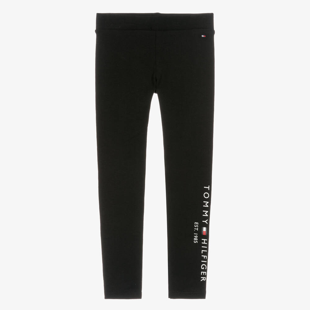 Tommy Hilfiger - Black Cotton Logo Leggings | Childrensalon
