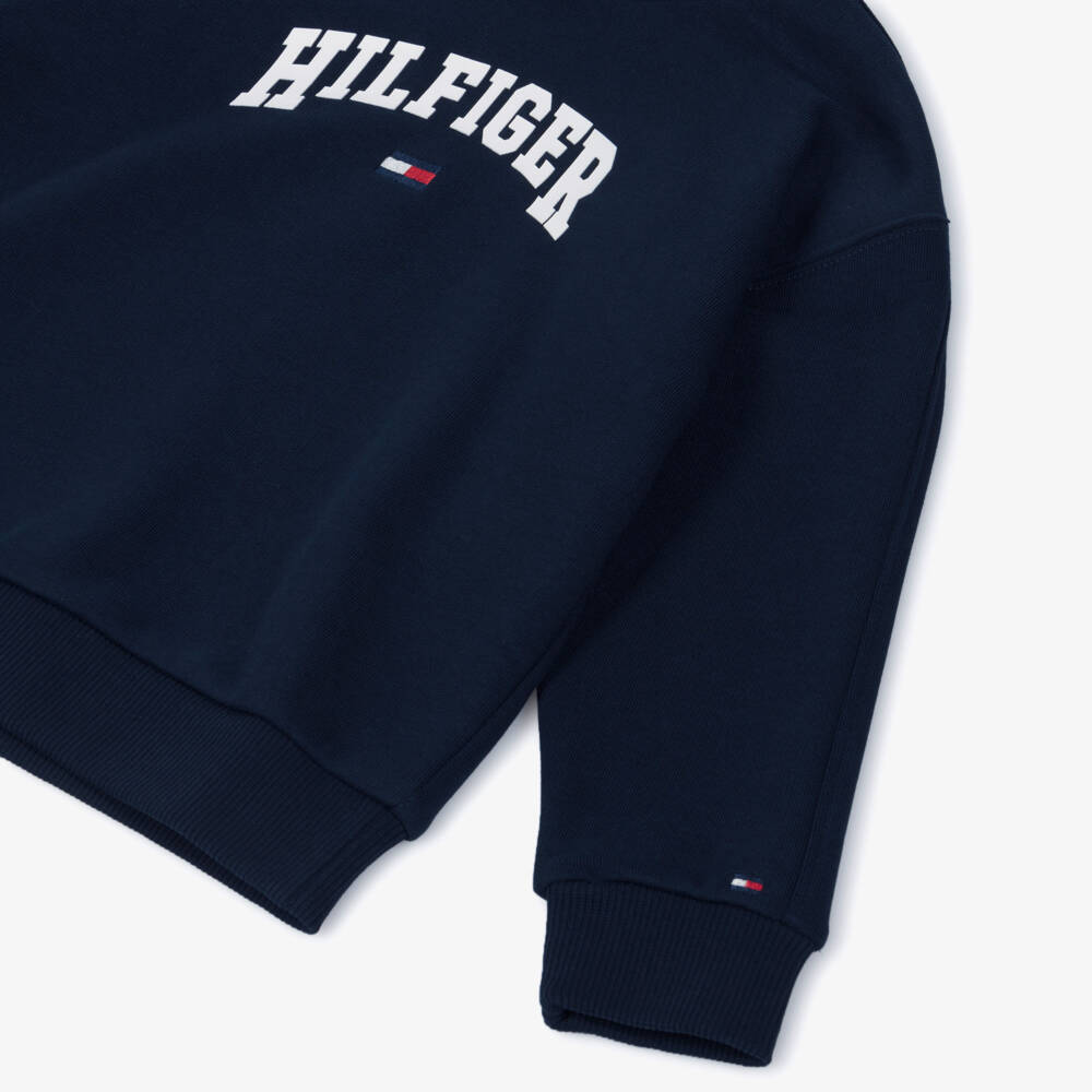 Tommy Hilfiger - Boys Navy Blue Cotton Varsity Logo Hoodie | Childrensalon
