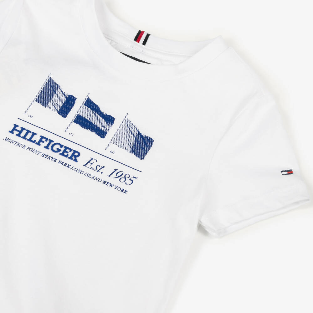 Tommy Hilfiger - Boys White Cotton Flags T-Shirt | Childrensalon