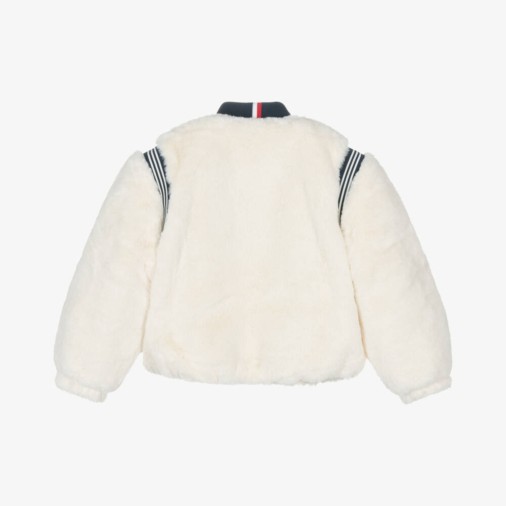 Tommy Hilfiger - Girls Ivory Faux Fur Varsity Jacket | Childrensalon