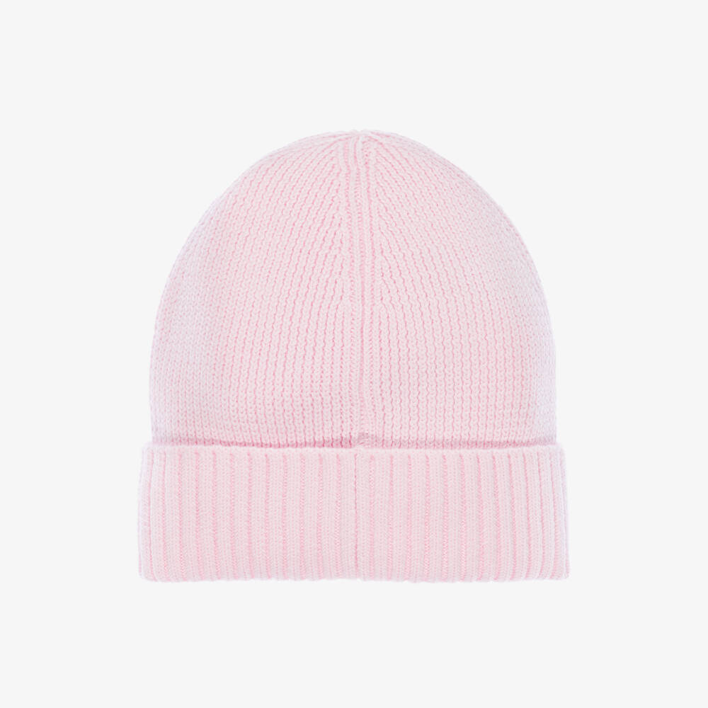 Tommy Hilfiger - Girls Pink Cotton Knit Flag Logo Beanie Hat | Childrensalon