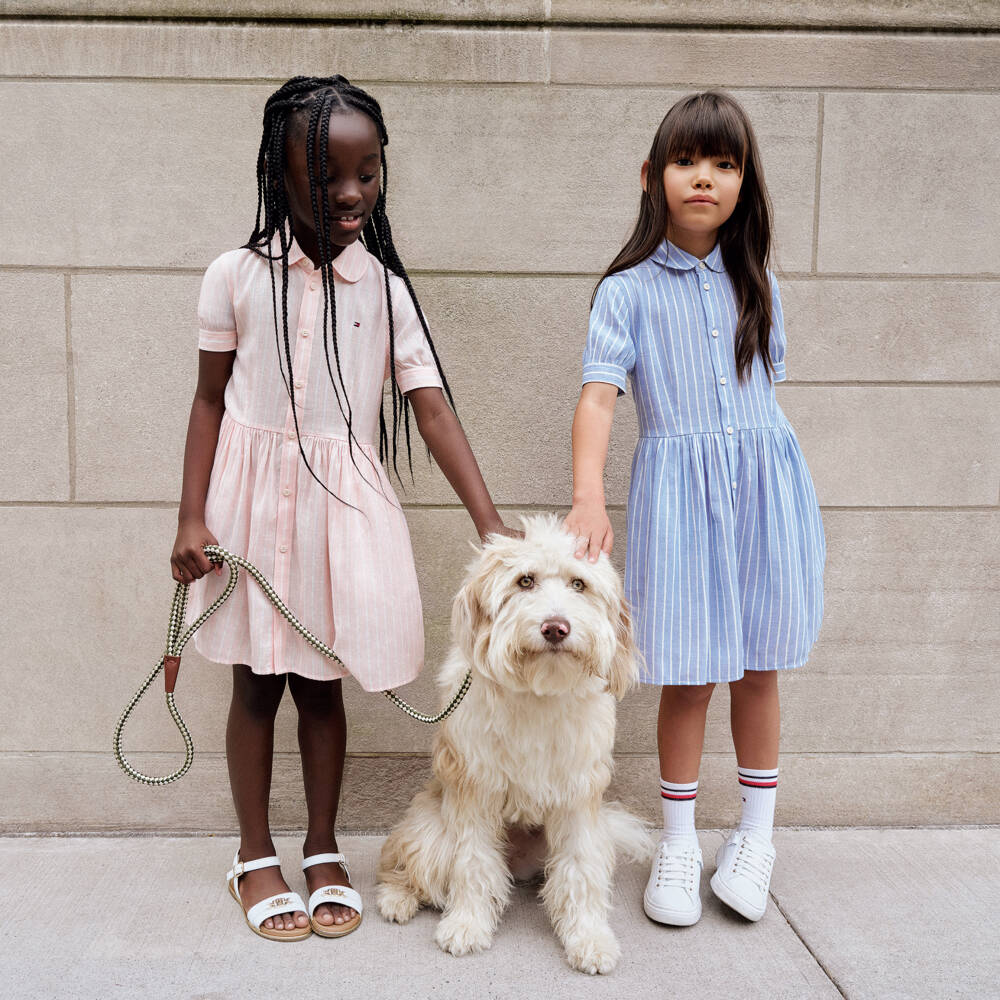 Tommy Hilfiger - Girls Pink Stripe Cotton & Linen Shirt Dress ...