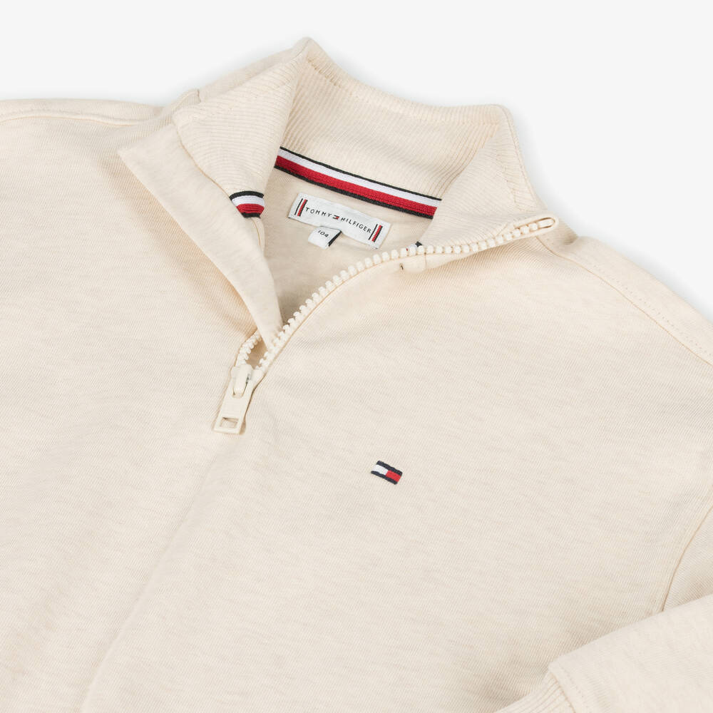 Tommy Hilfiger - Ivory Cotton Half Zip Sweatshirt | Childrensalon