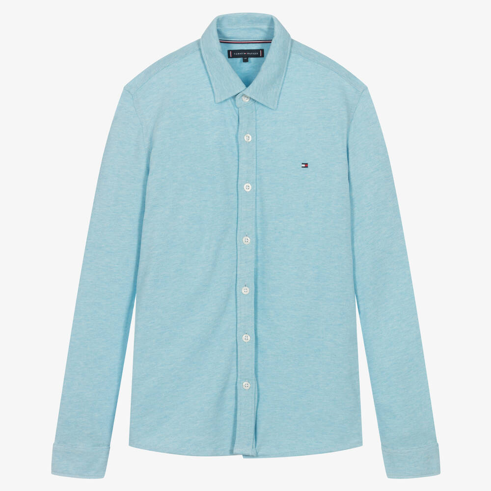 Tommy Hilfiger - Teen Boys Blue Cotton Piqué Logo Shirt | Childrensalon