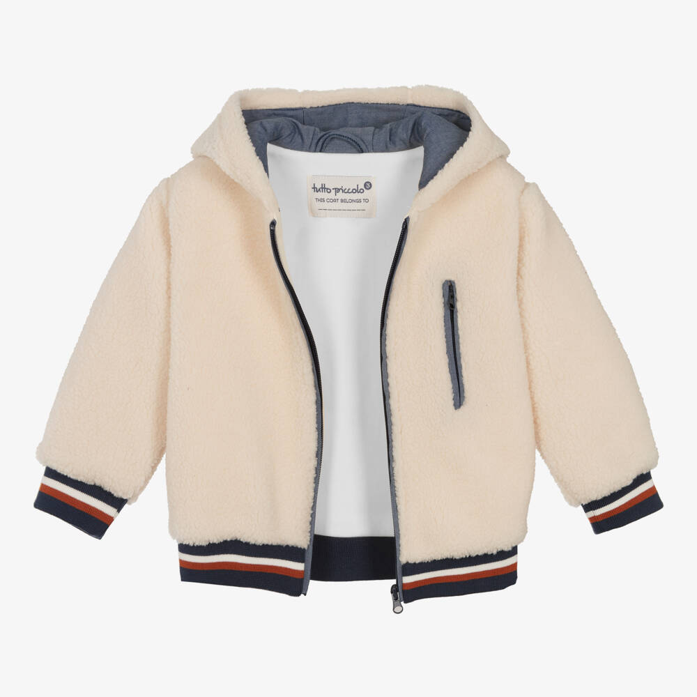 Tutto Piccolo - Boys Ivory Sherpa Hooded Jacket | Childrensalon
