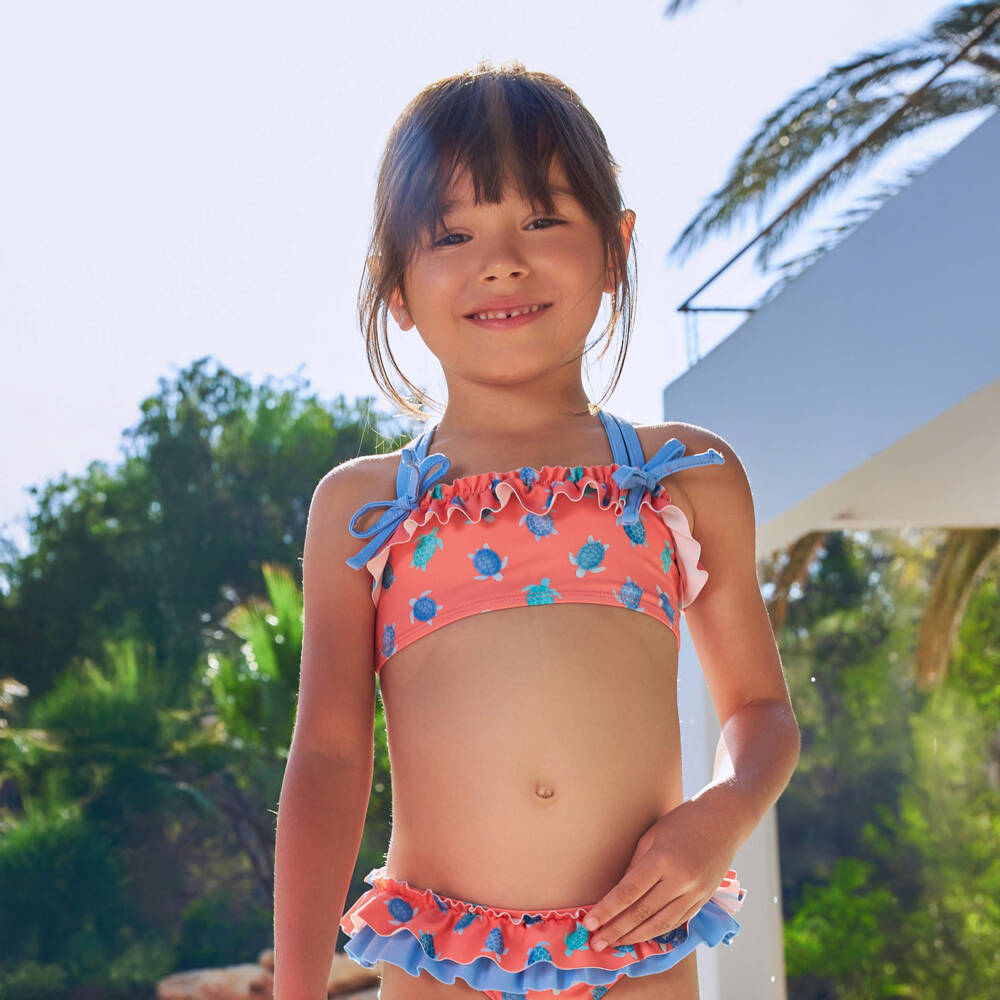 Tutto Piccolo Girls Orange Blue Turtle Bikini Childrensalon