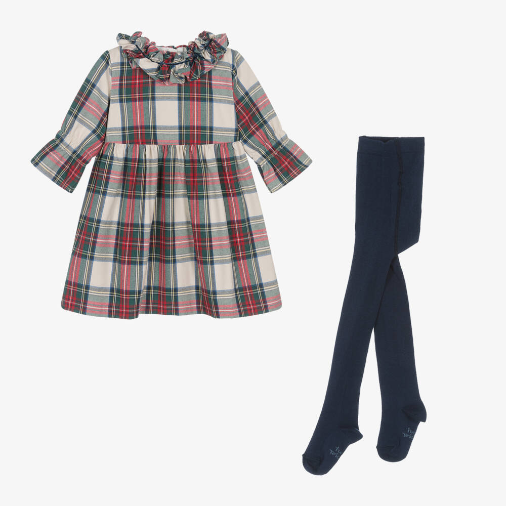 Tutto Piccolo - Girls Red & GreenTartan Cotton Dress Set | Childrensalon