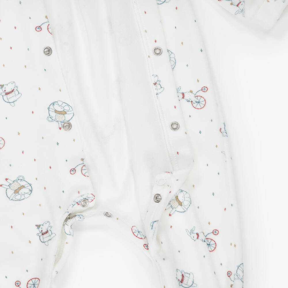 Tutto Piccolo - Ivory Velour Babygrow Set with Circus Animal Print ...