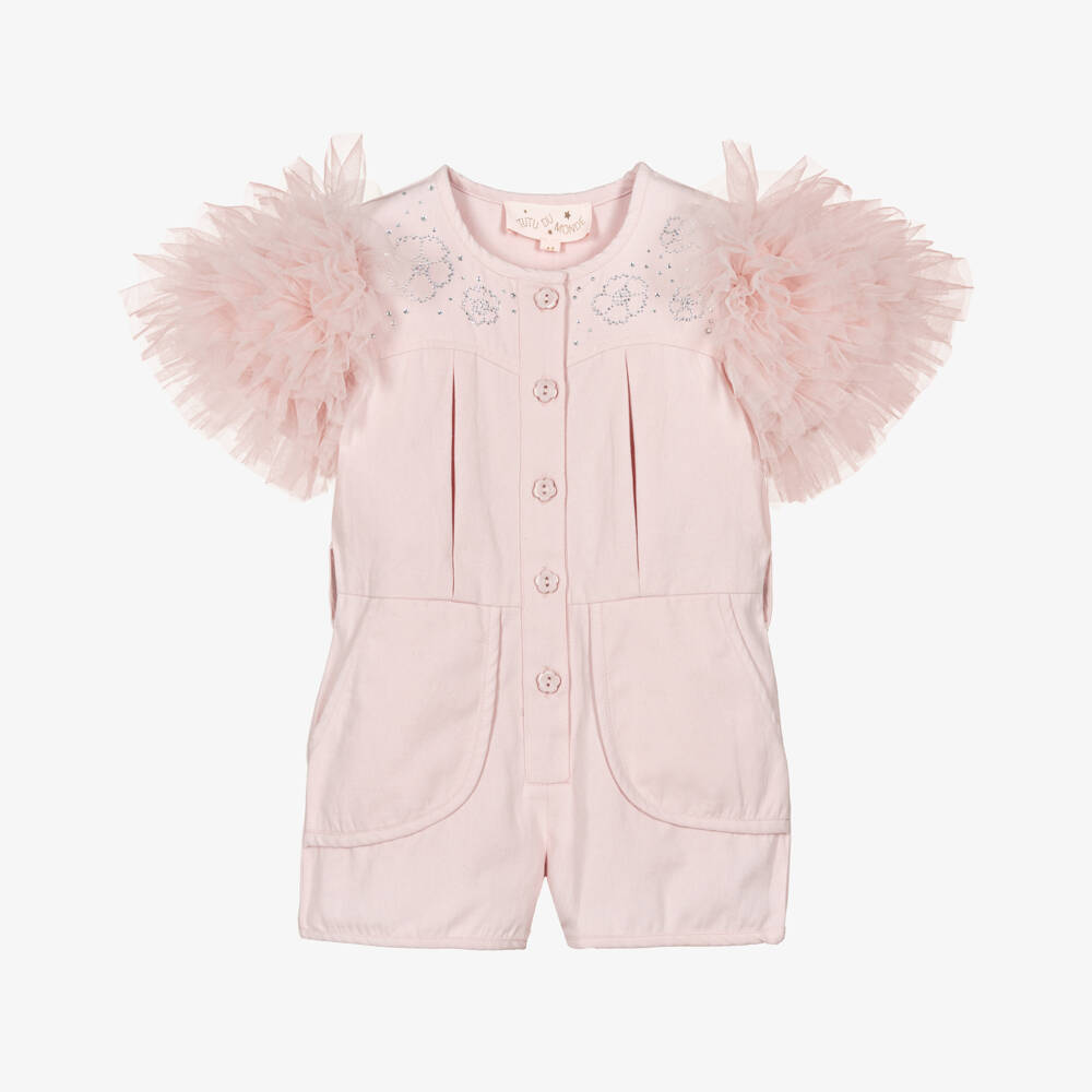 Tutu du Monde - Girls Pink Cotton & Tulle Playsuit | Childrensalon