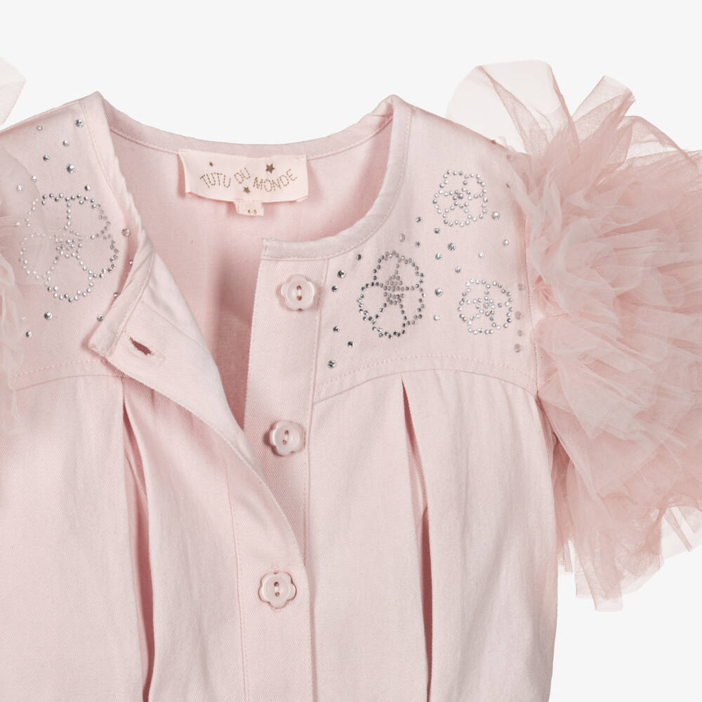 Tutu du Monde - Girls Pink Cotton & Tulle Playsuit | Childrensalon