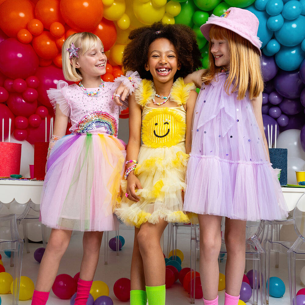 Tutu du Monde - Girls Yellow Smiling Face Tulle Dress | Childrensalon