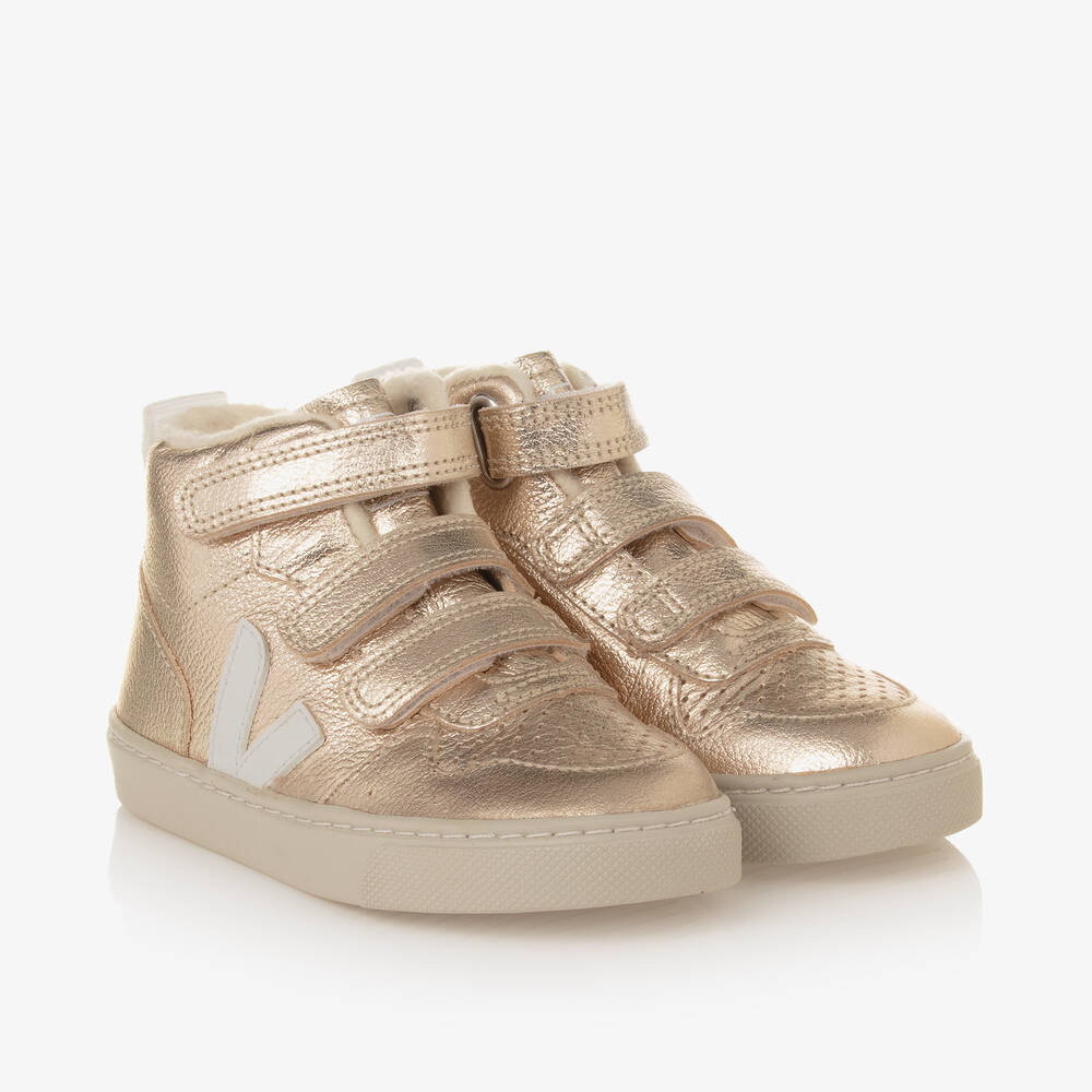 VEJA - Girls Gold Leather V-10 High-Top Trainers | Childrensalon
