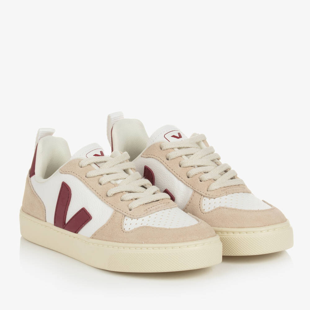 VEJA - White & Red Leather V-10 Trainers | Childrensalon