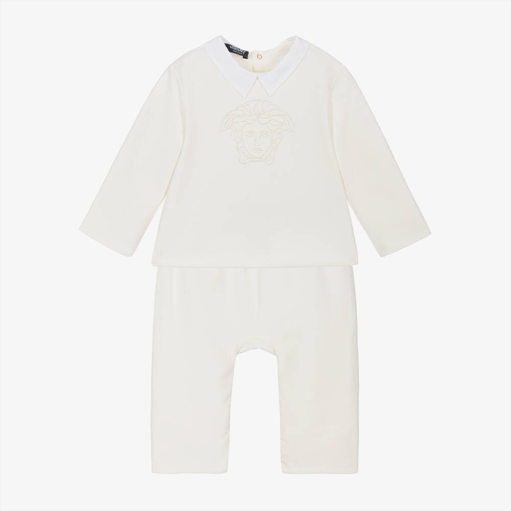 Versace - Baby Boys White Medusa Logo Cotton Trouser Set | Childrensalon