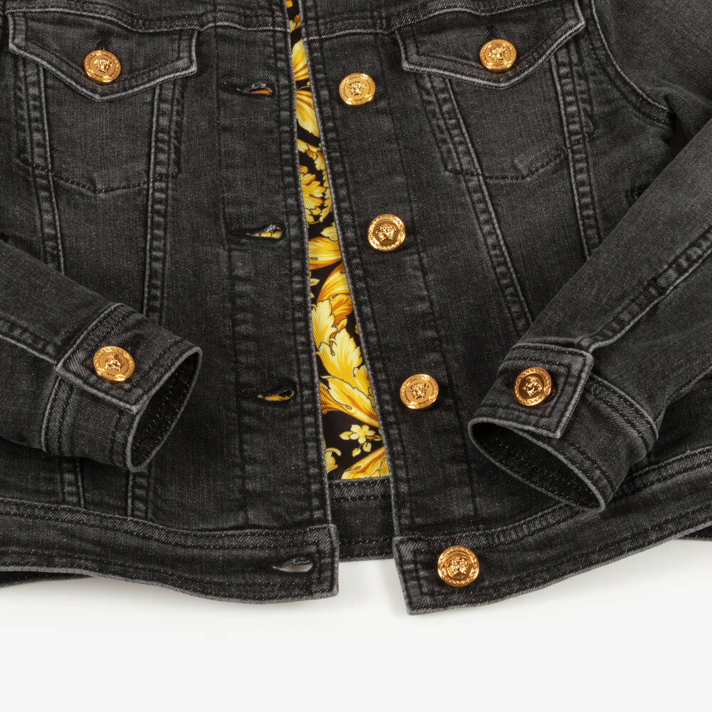Versace - Black Barocco Print Denim Jacket | Childrensalon