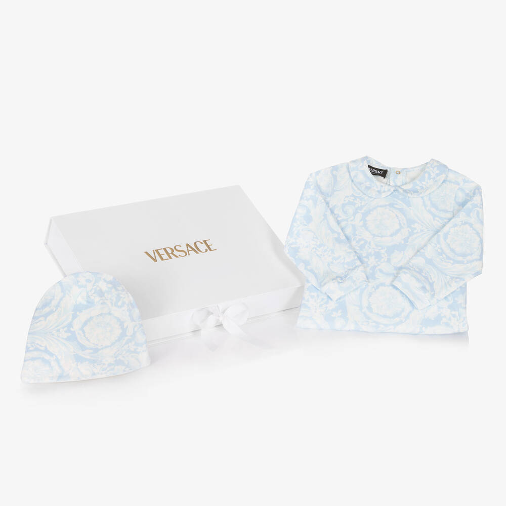 Versace - Blue Cotton Babysuit & Hat Set | Childrensalon