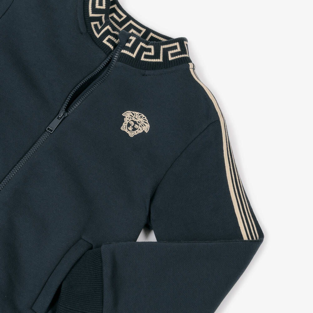 Versace - Boys Blue Cotton Medusa Logo Zip-Up Top | Childrensalon