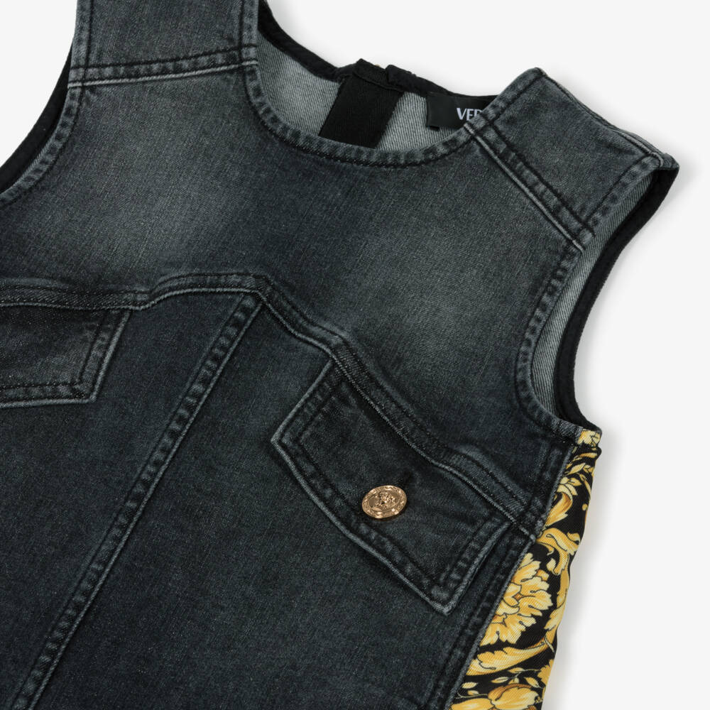 Versace - Girls Black Denim Barocco Dress | Childrensalon