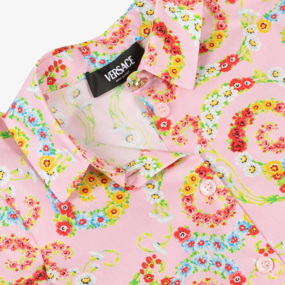 Versace - Girls Pink Floral Barocco Dress | Childrensalon