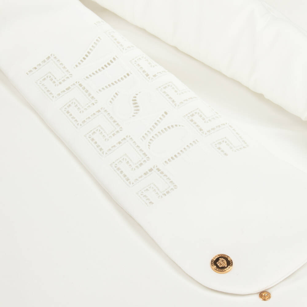 Versace - Ivory Cotton Embroidered Greca Logo Nest (73cm) | Childrensalon