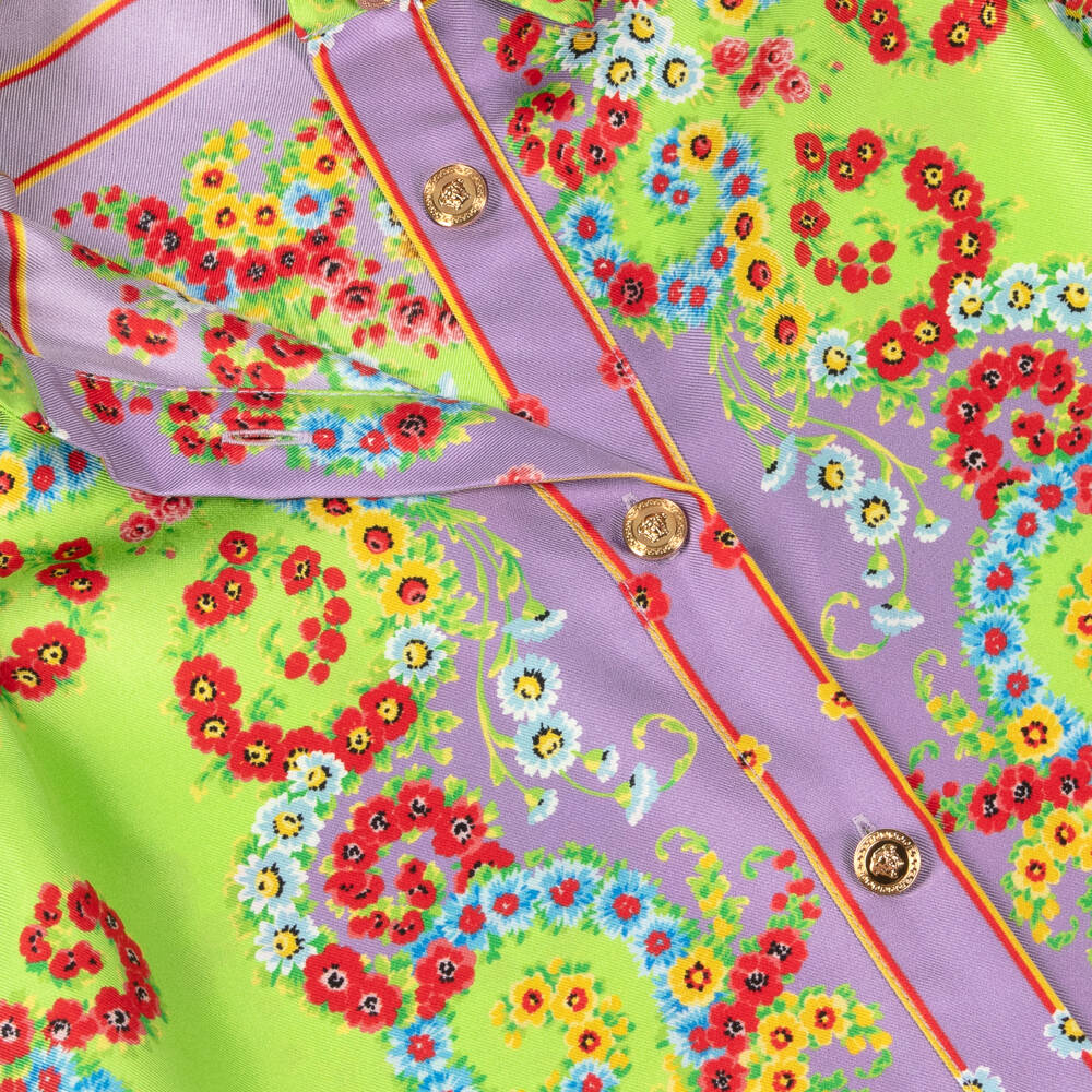 Versace - Junior Girls Green Silk Barocco Flowers Dress | Childrensalon