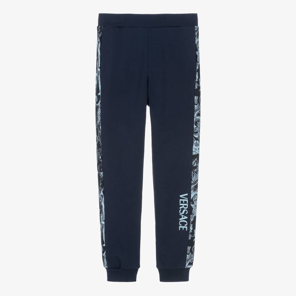 Versace - Teen Boys Navy Blue Barocco Stencil Joggers | Childrensalon