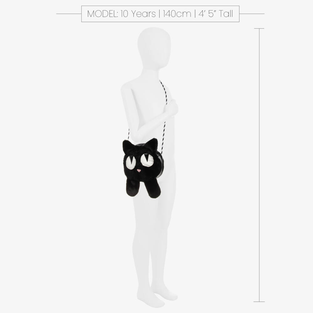 Wauw Capow - Girls Black Cat Faux Fur Bag (19cm) | Childrensalon