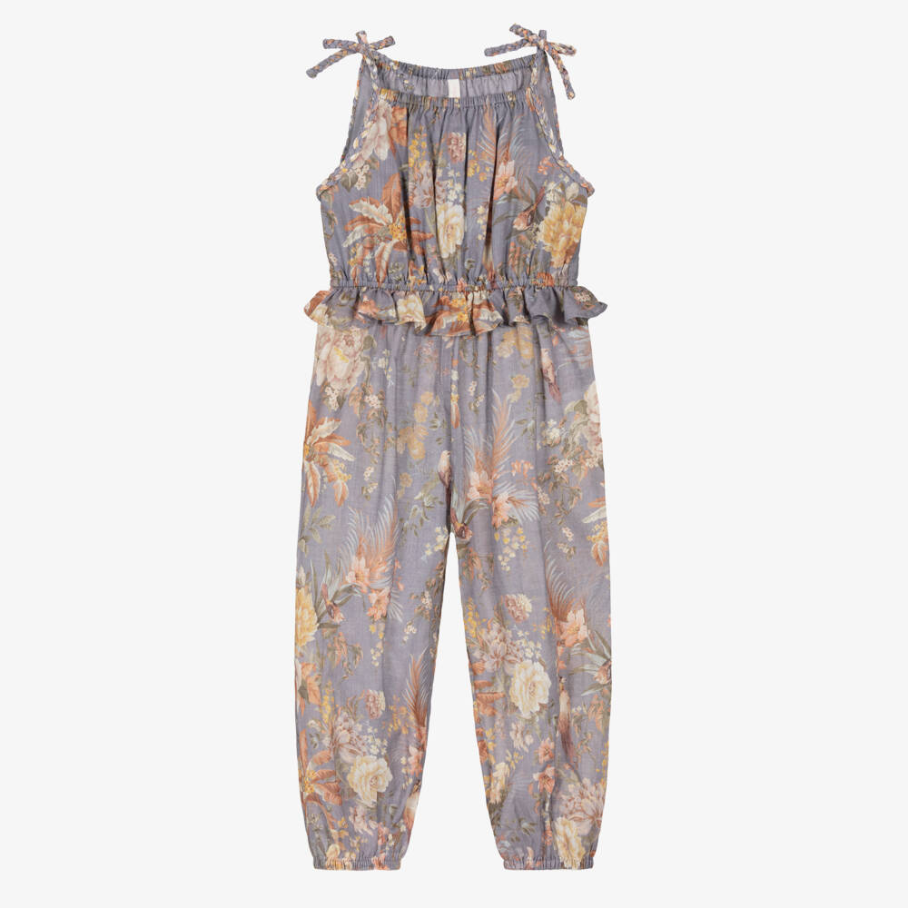Zimmermann Girls Blue Cotton Floral Jumpsuit Childrensalon Zimmermann Girls Blue Cotton Floral Jumpsuit Childrensalon