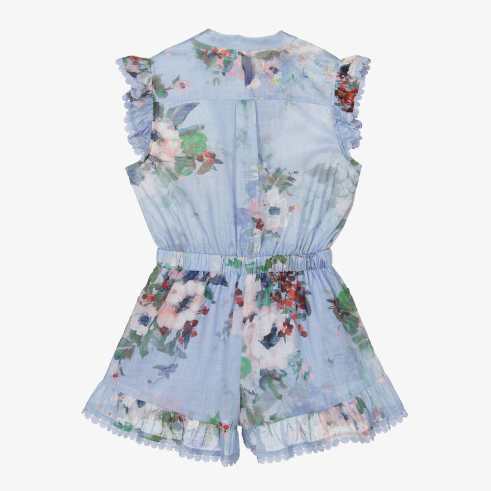 Zimmermann - Girls Blue Cotton Floral Playsuit | Childrensalon
