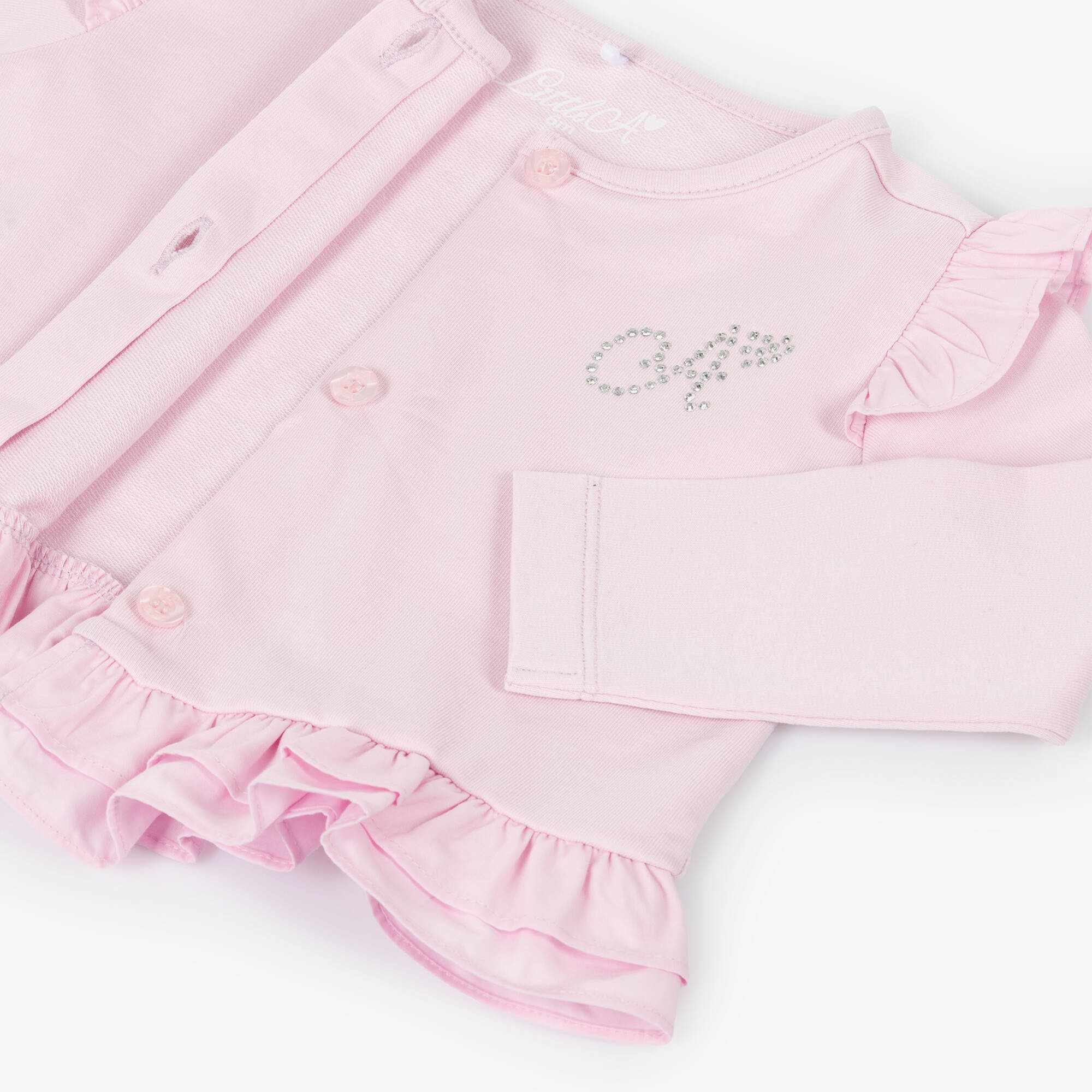 A Dee - Girls Pink Cotton Jersey Cardigan with Ruffles | Childrensalon