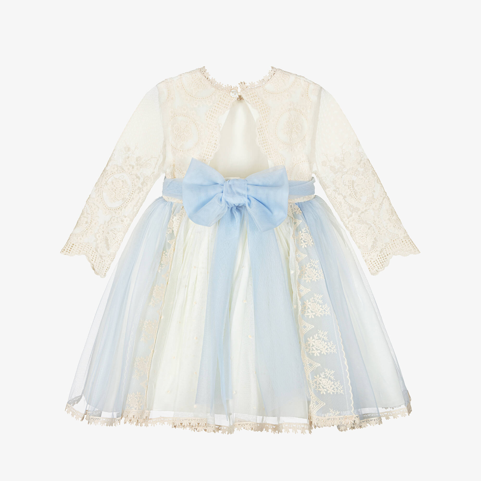 Abuela Tata - Girls Ivory Embroidered Tulle Dress with A Hint of Blue ...
