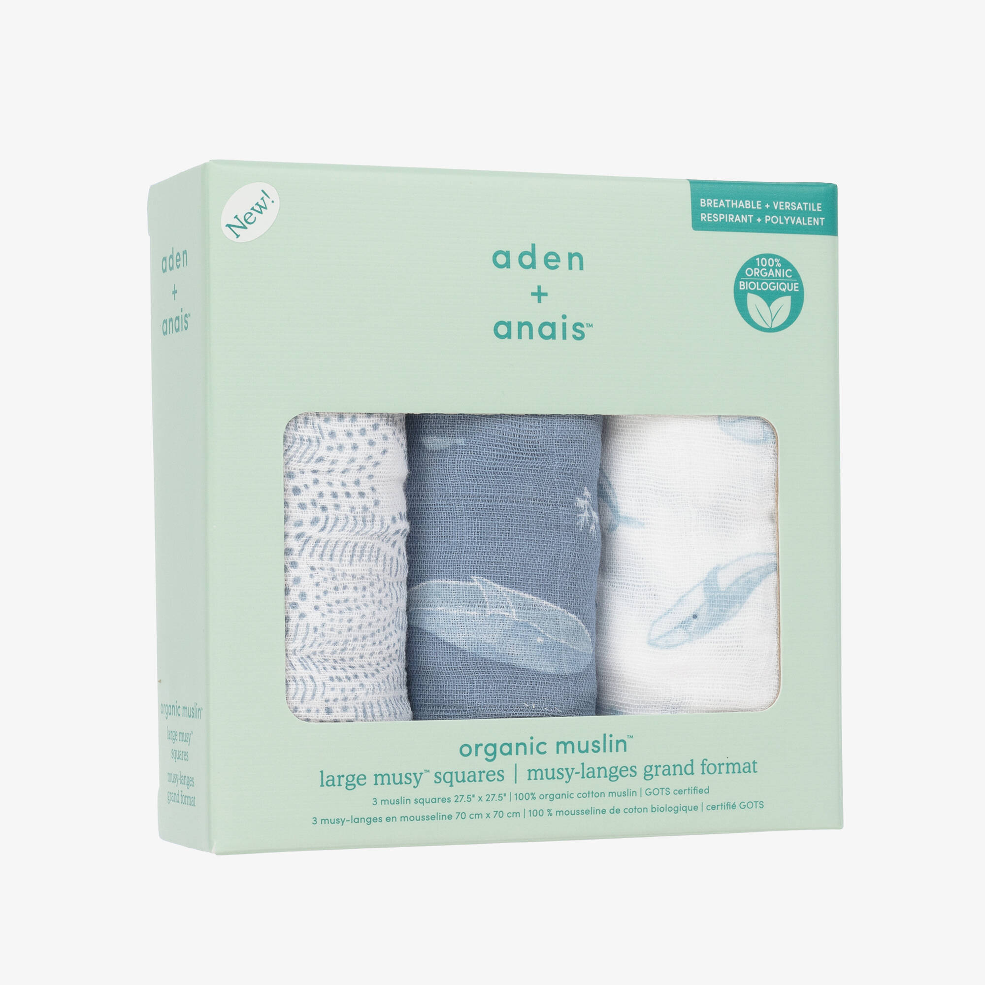 aden + anais - Blue Organic Cotton Muslin Cloths (3 Pack) | Childrensalon