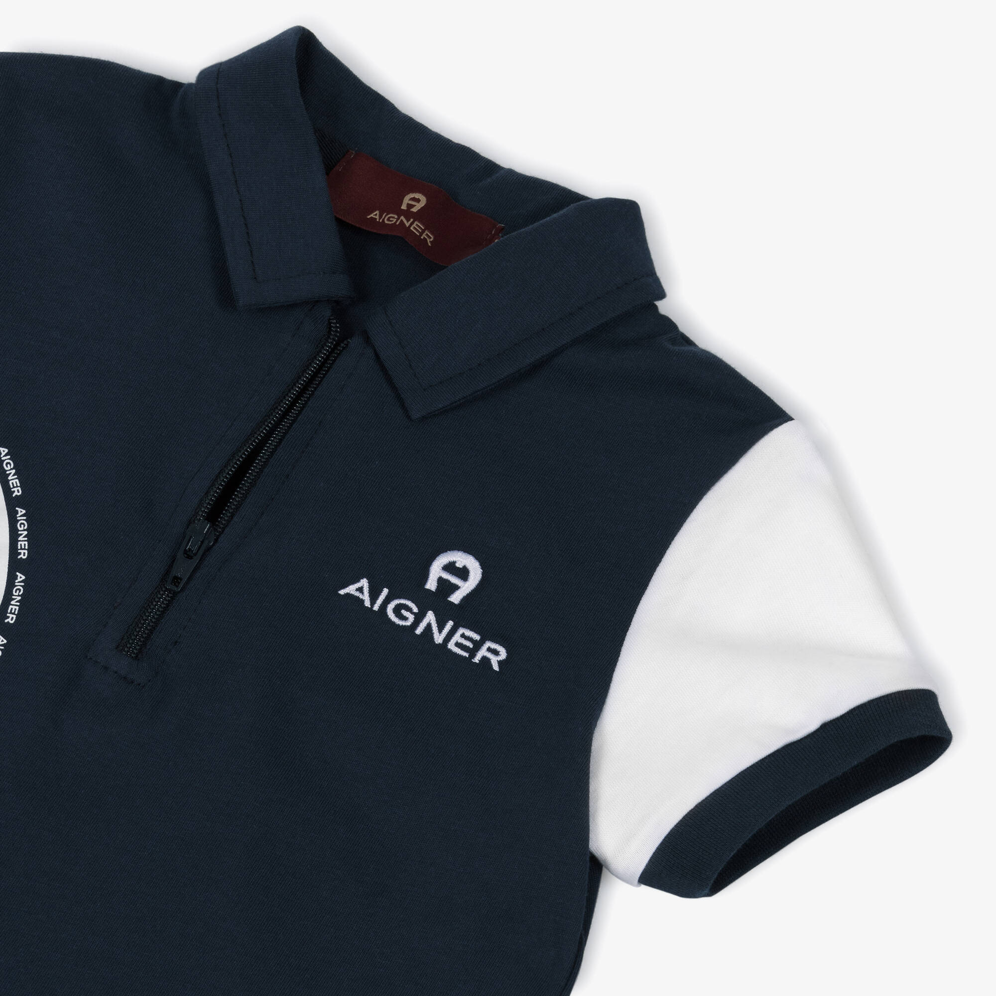 AIGNER - Baby Boys Navy Blue & White Polo Shirt with Zip Fastening ...