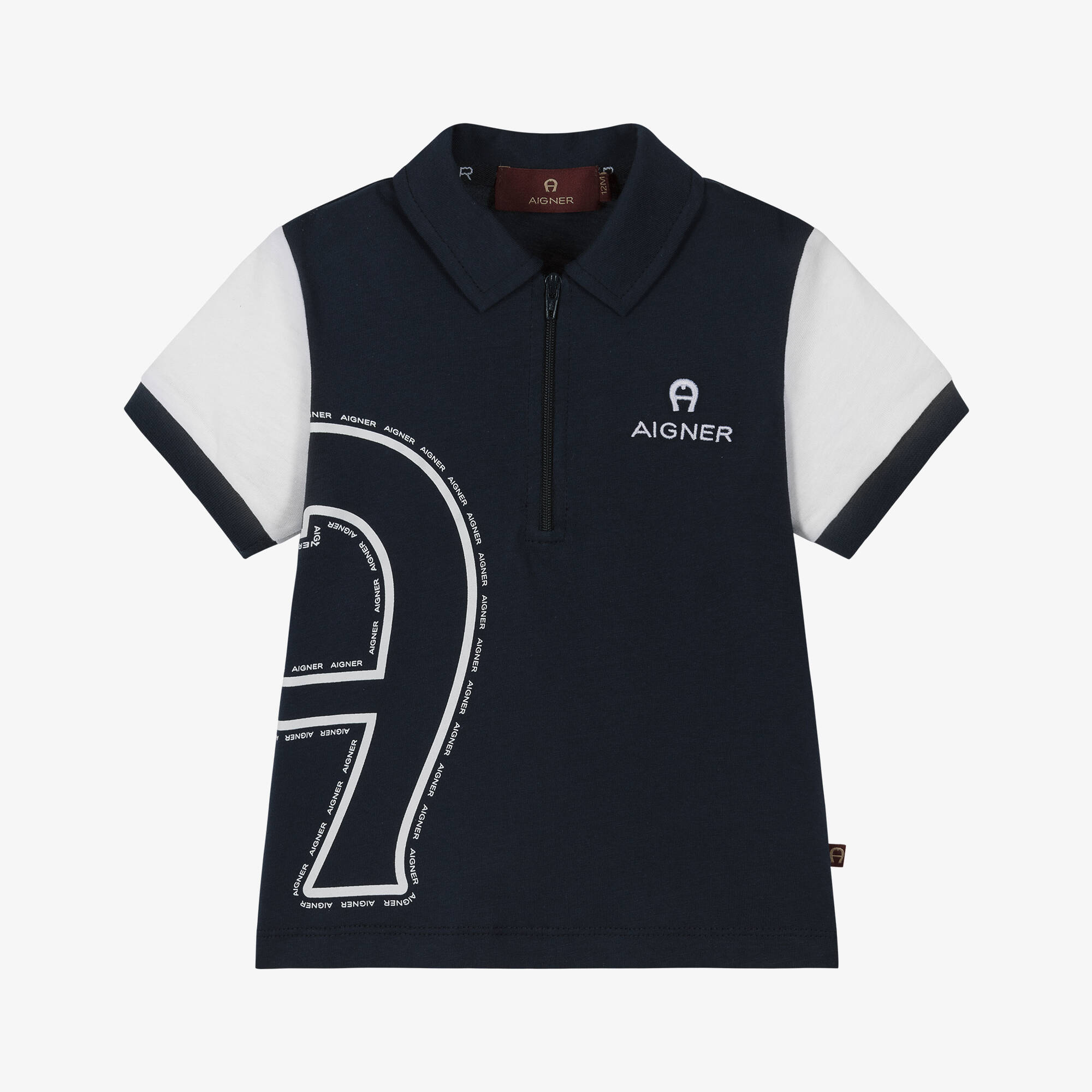 AIGNER - Baby Boys Navy Blue & White Polo Shirt with Zip Fastening ...