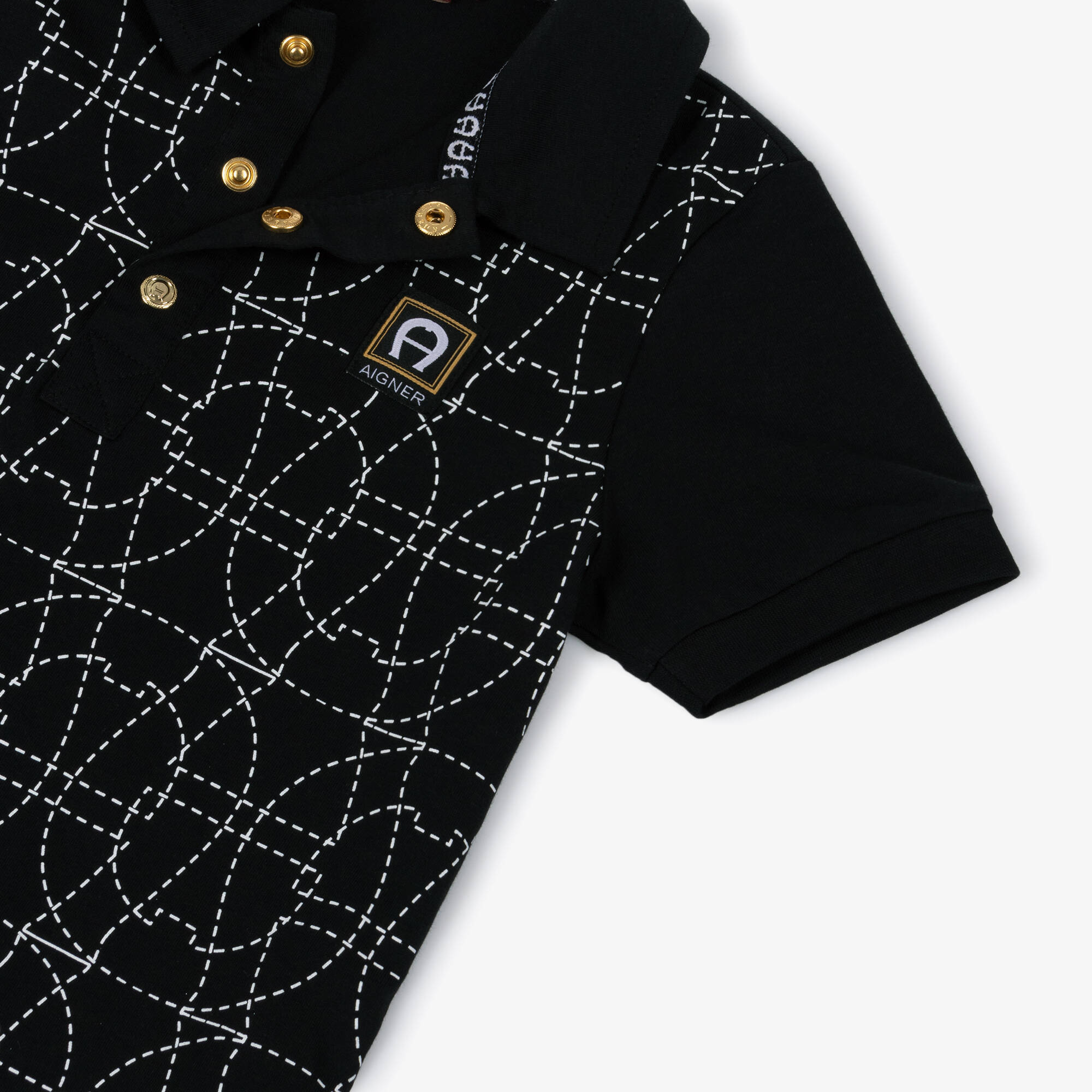 AIGNER - Boys Black Cotton Jersey Polo Shirt with Logo Pattern ...