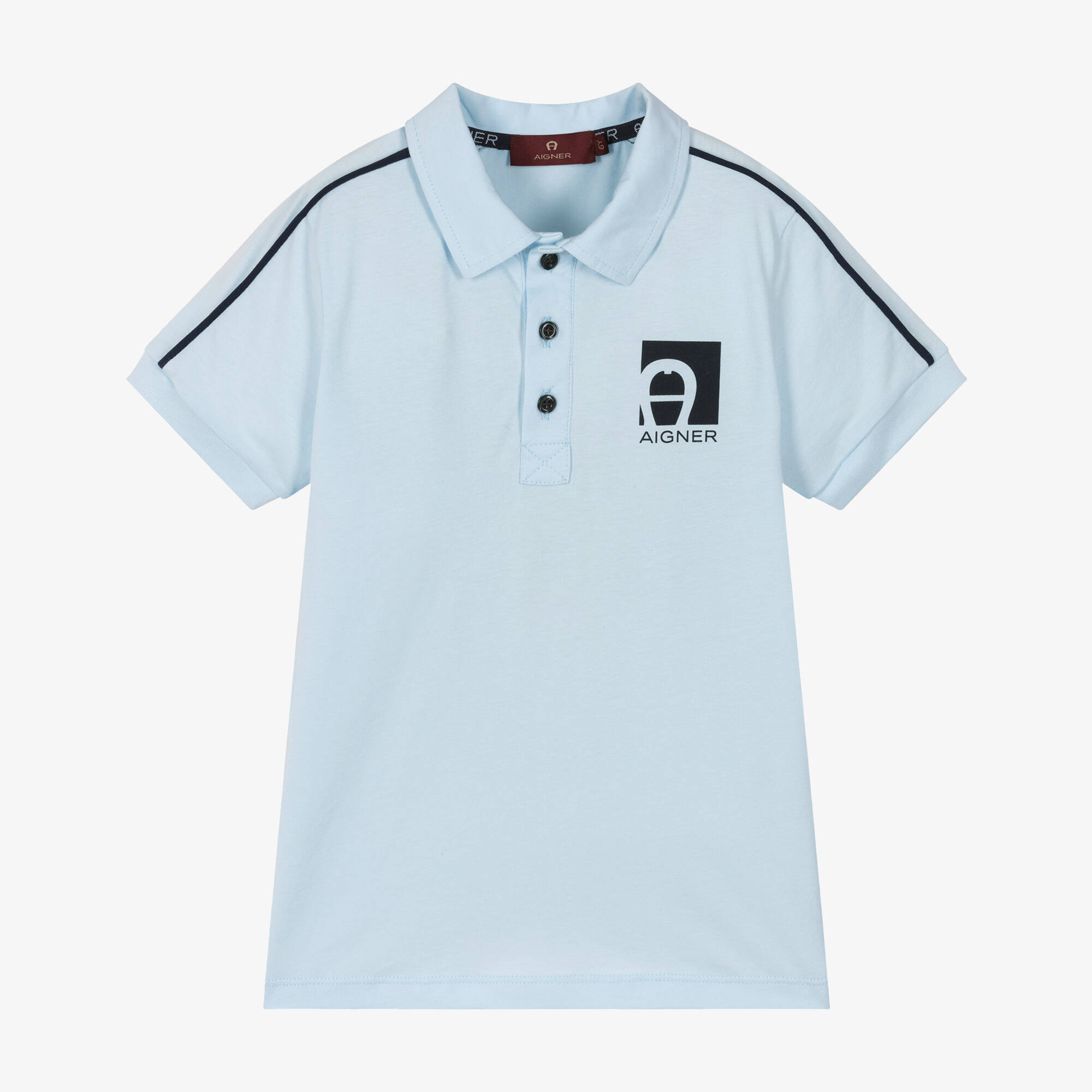 AIGNER - Boys Blue Cotton Polo Shirt with Navy Blue Trim | Childrensalon