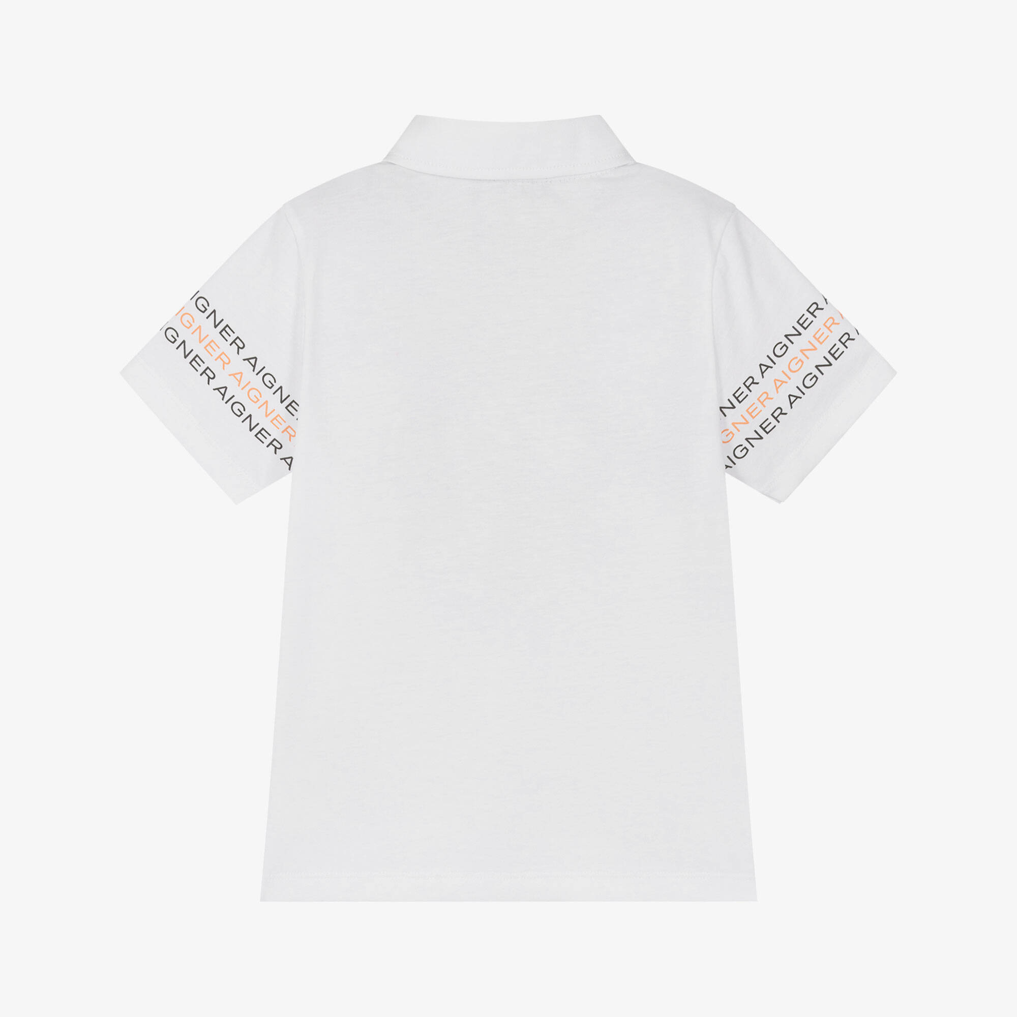 AIGNER - Boys White Jersey Polo Shirt with Logo Printed Sleeves ...
