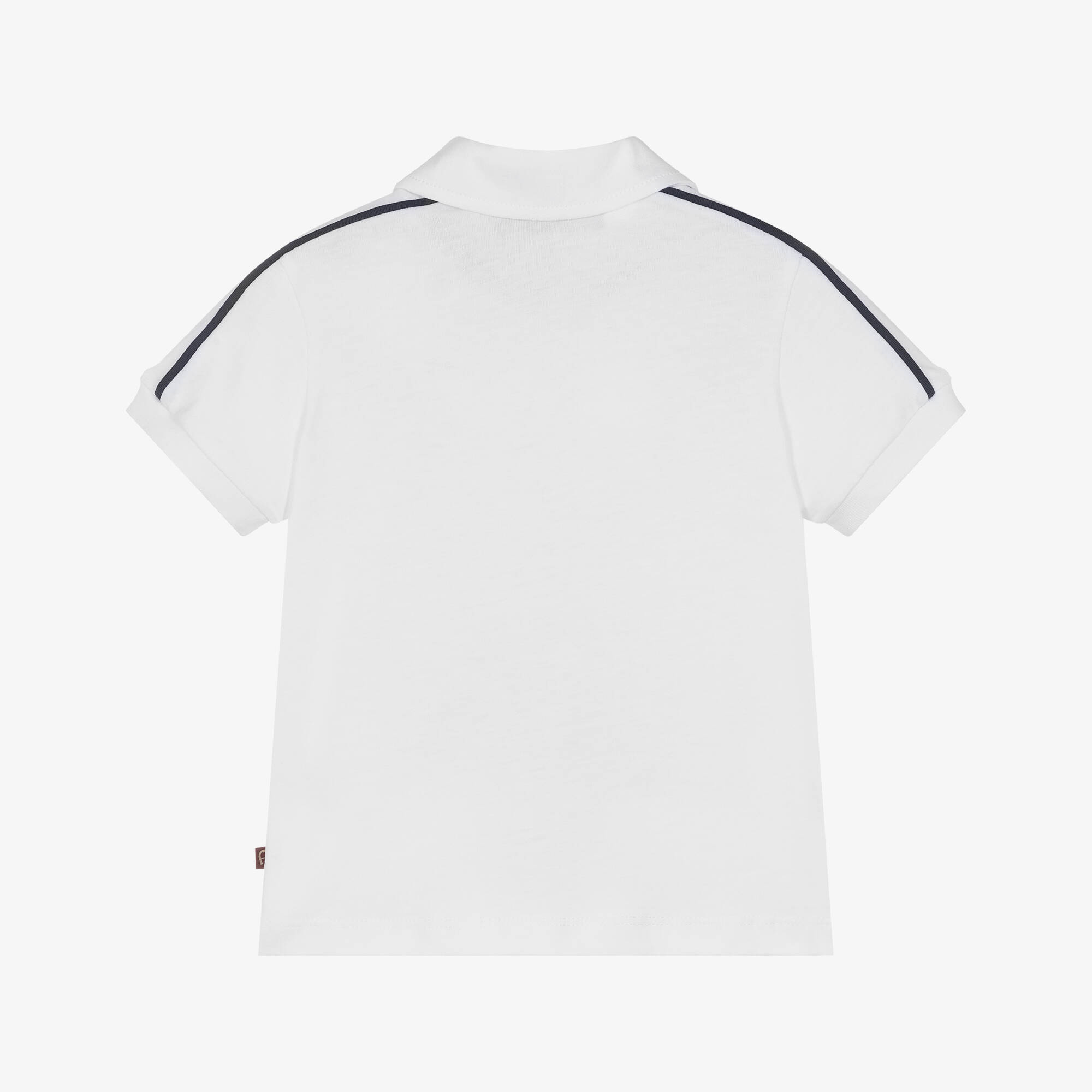 AIGNER - Boys White Jersey Polo Shirt with Navy Blue Piping | Childrensalon