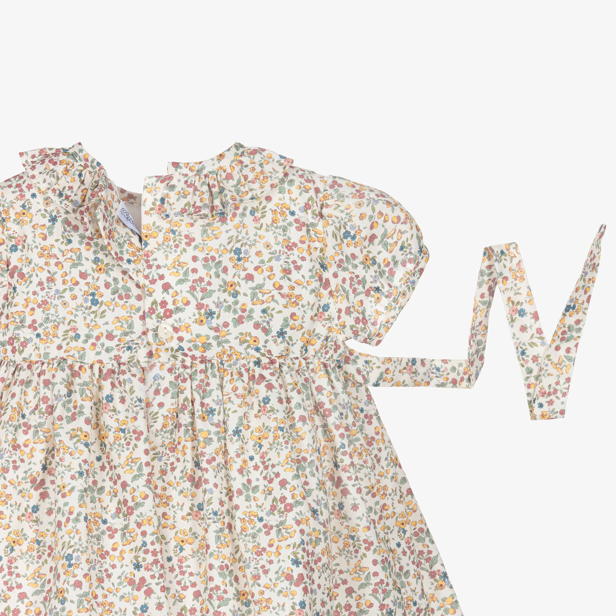 Ancar - Baby Girls Ivory Floral Print Smocked Cotton Dress | Childrensalon