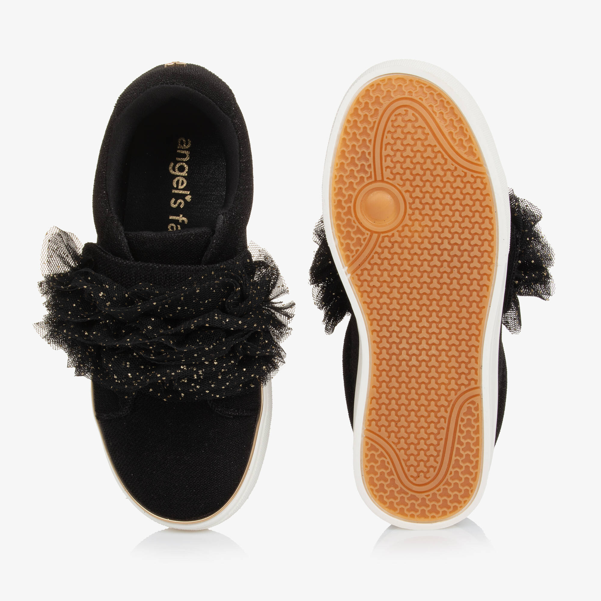Angel's Face - Girls Black Ruffle Velcro Trainers | Childrensalon
