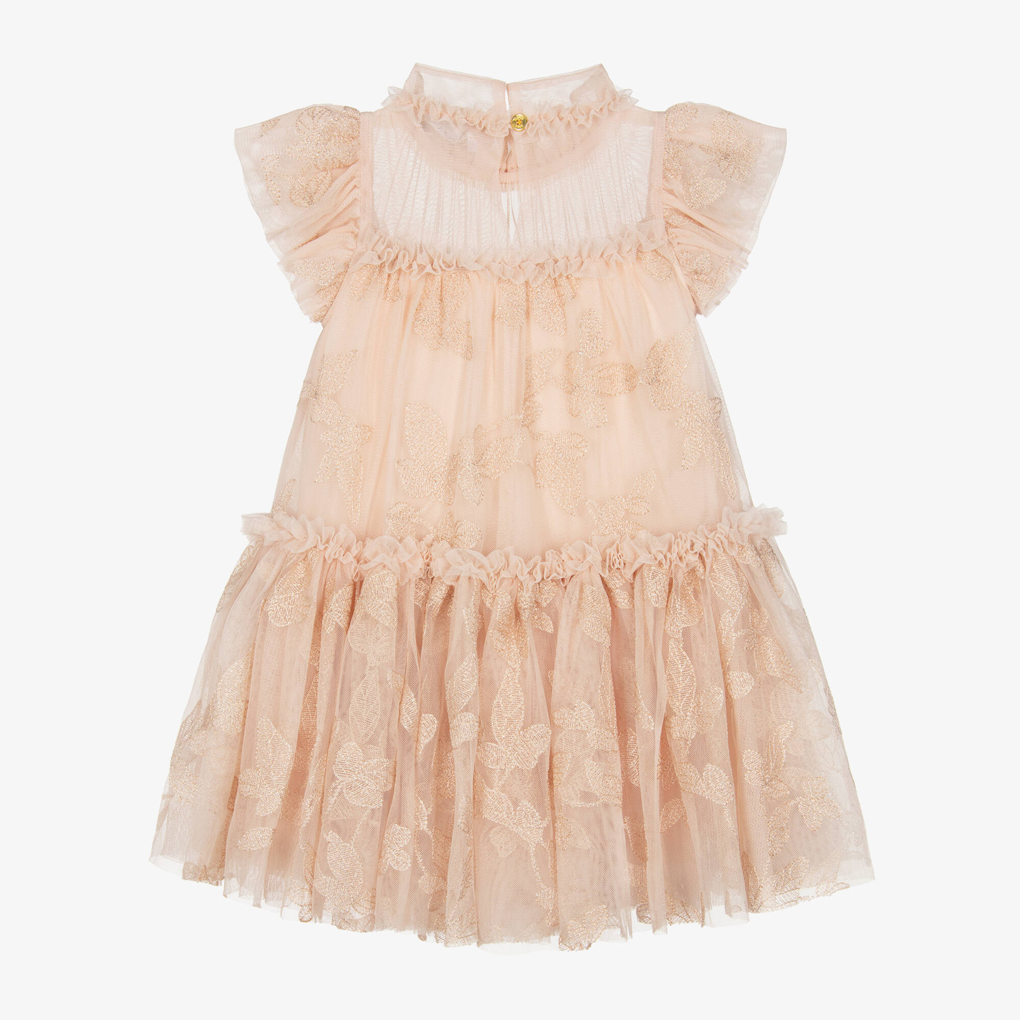 Angel's Face - Girls Champagne Tulle Dress with Embroidered Leaf Detail ...