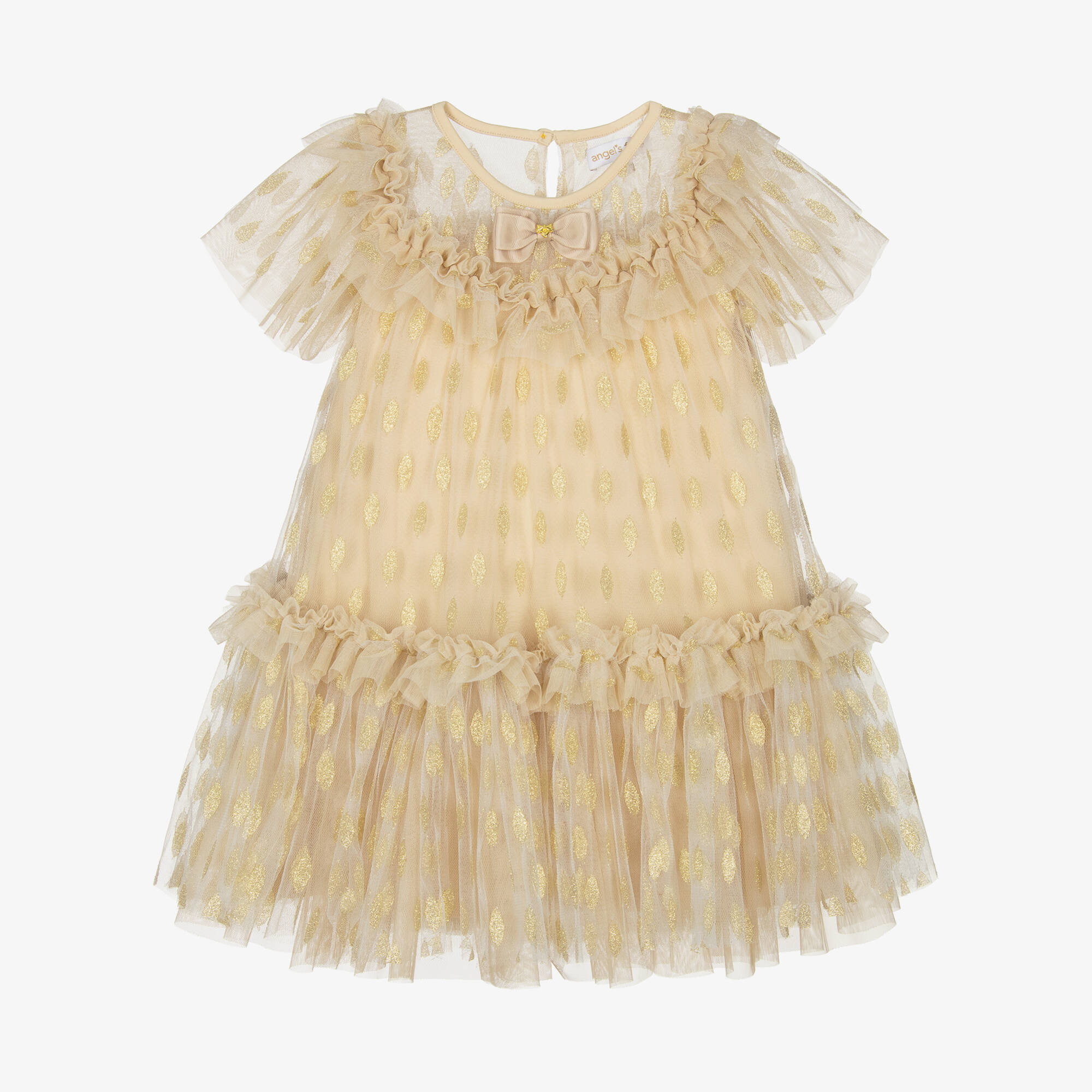 Angel's Face - Girls Gold Embroidered Tulle Ruffle Dress | Childrensalon