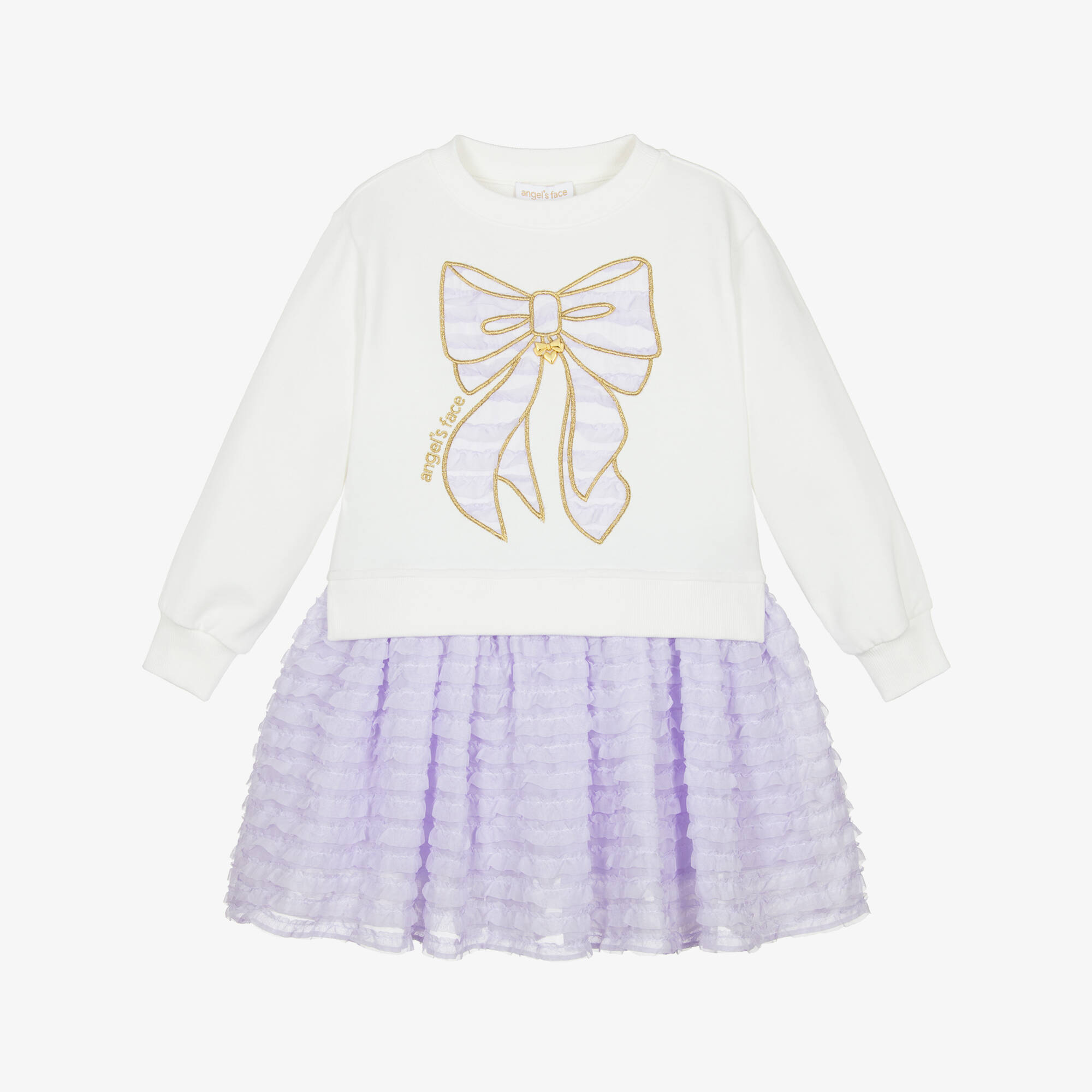 Angel's Face - Girls Ivory Jersey & Lilac Chiffon Ruffle Dress ...