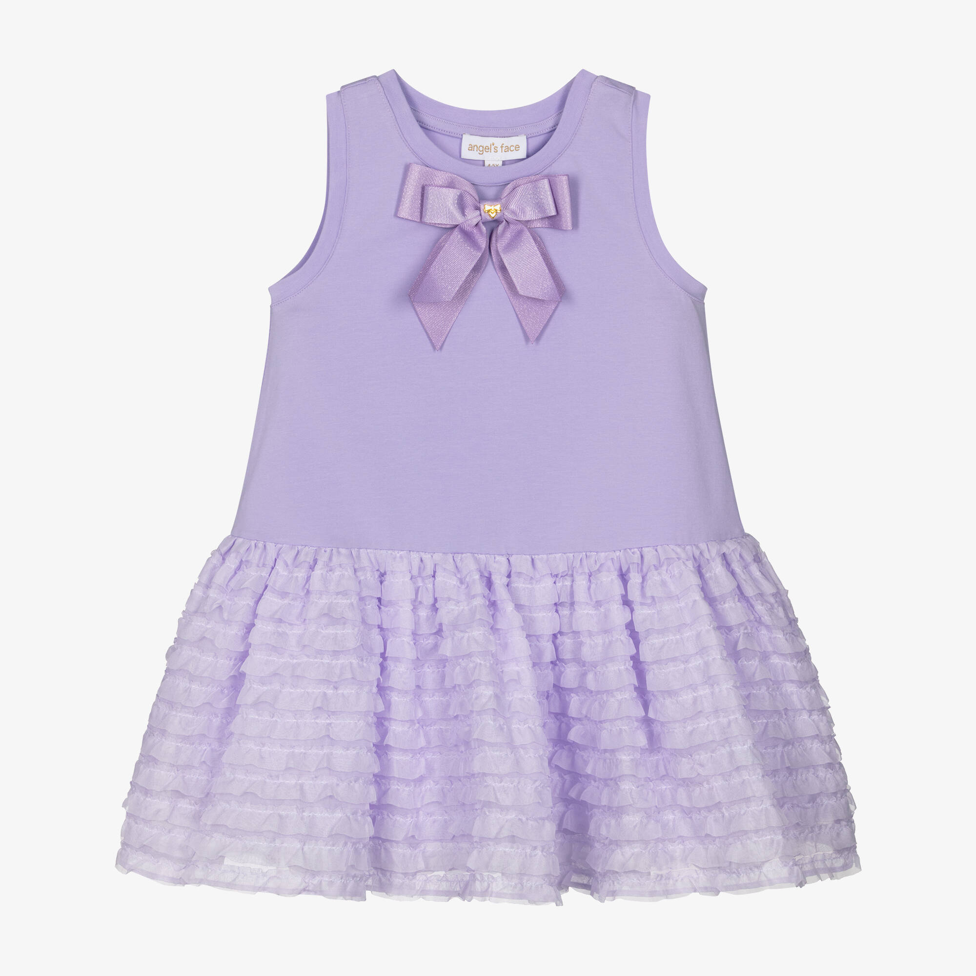 Angel's Face - Girls Lilac Purple Jersey & Chiffon Ruffle Dress with ...