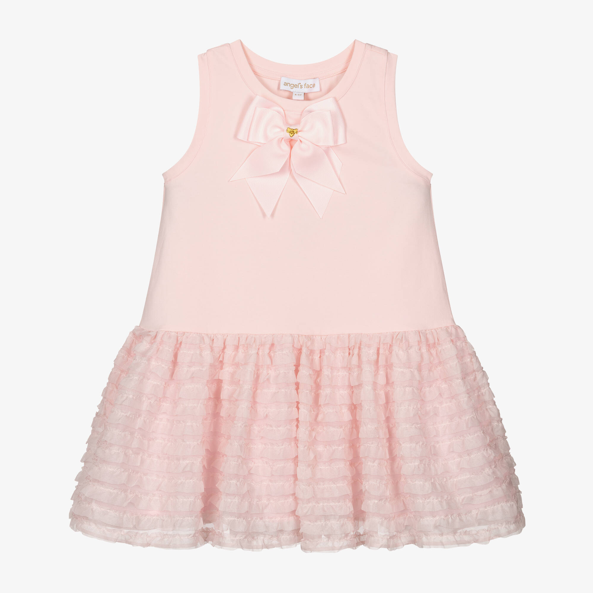 Angel's Face - Girls Pale Pink Jersey & Chiffon Ruffle Dress with Logo ...
