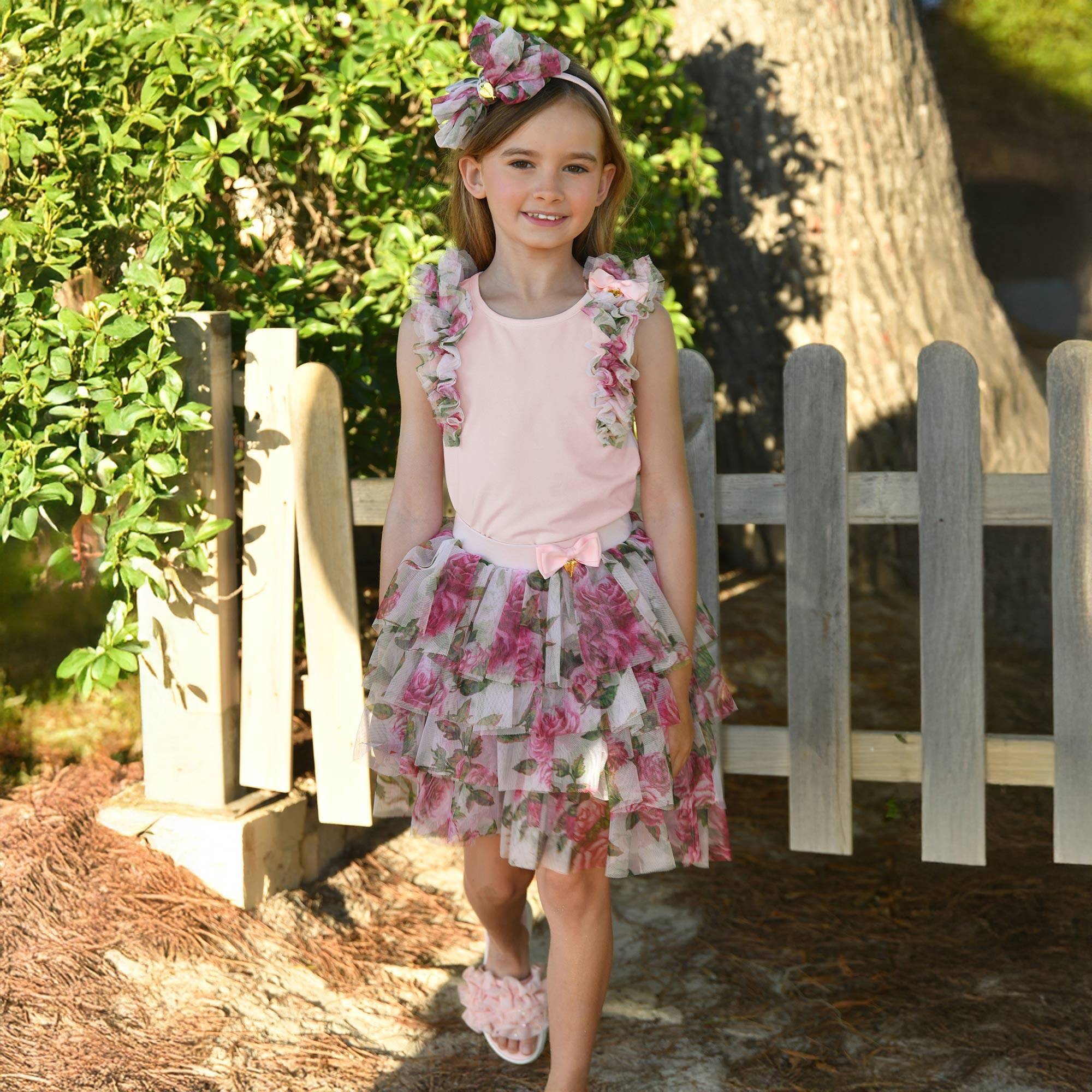 Angel's Face - Girls Pink Cotton Jersey Tulle Ruffle Top | Childrensalon