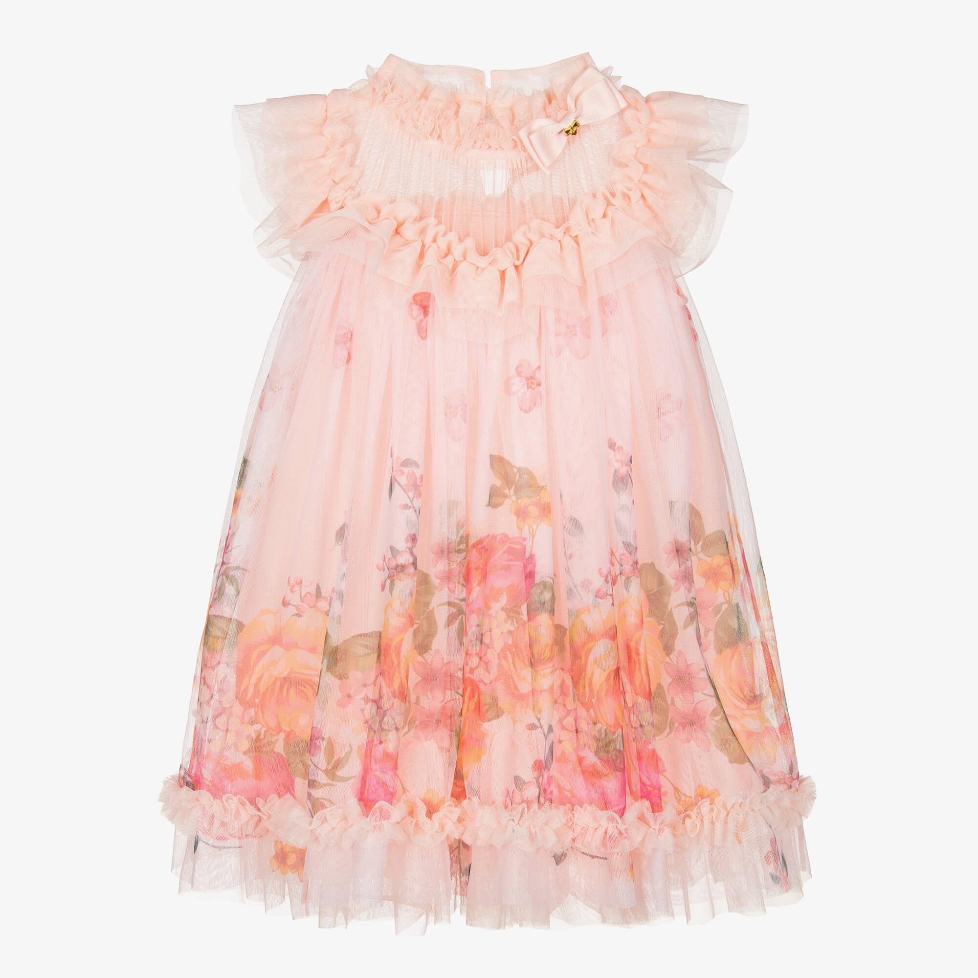 Angel's Face - Girls Pink Ruffle Tulle Dress with Floral Border ...