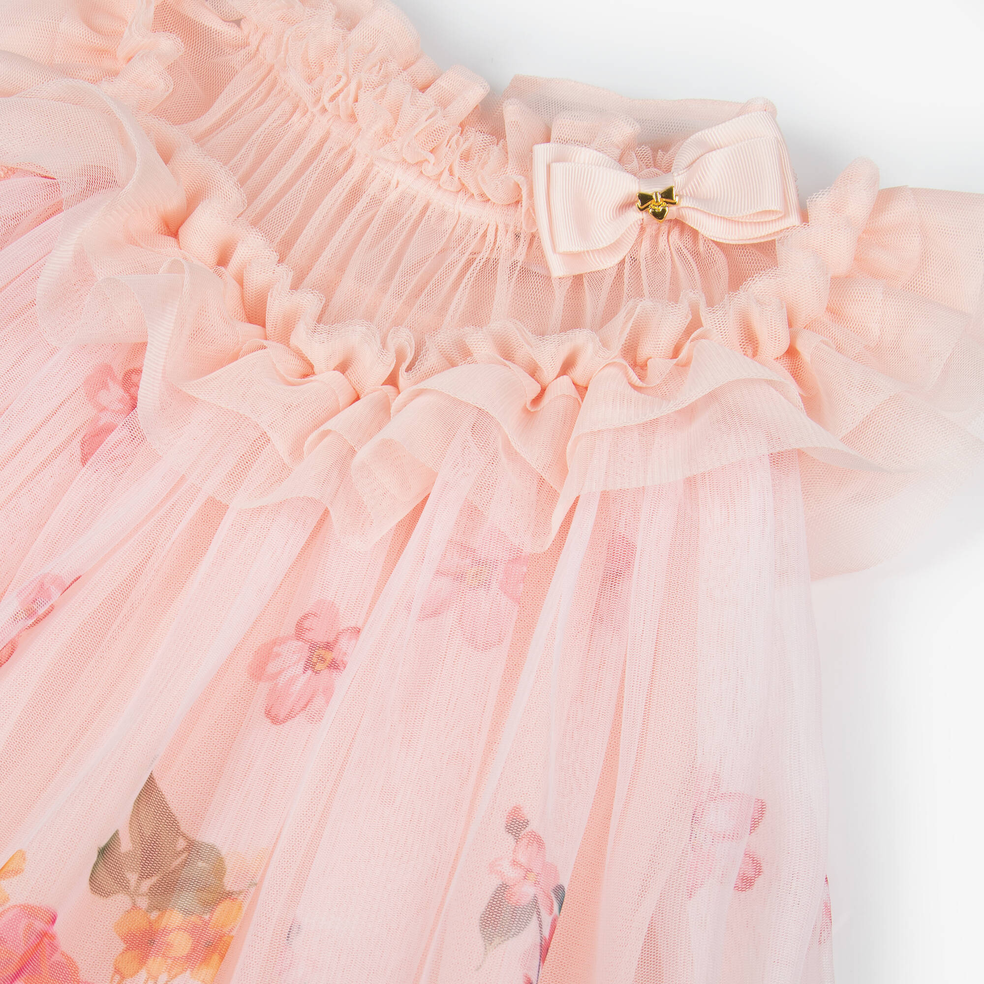 Angel's Face - Girls Pink Ruffle Tulle Dress with Floral Border ...