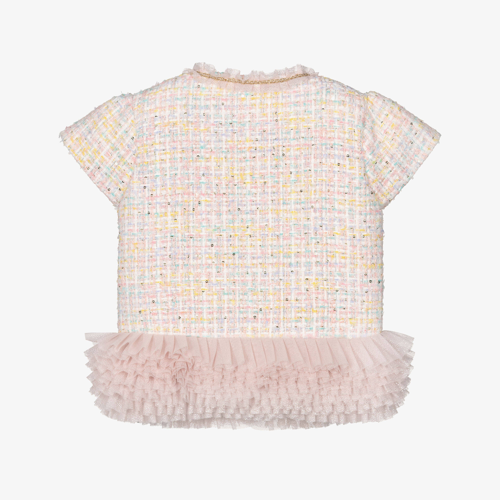 Angel's Face - Girls Pink Tweed Jacket with Tulle Ruffle Trim ...